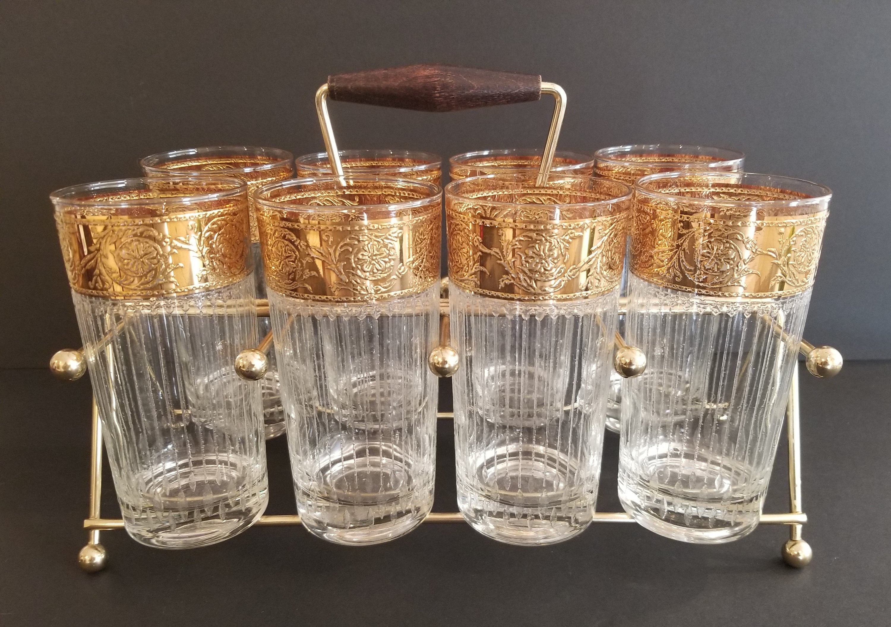 22k Gold Culver Glassware With Brass Caddy | Pattern - Style = Tyrol ...