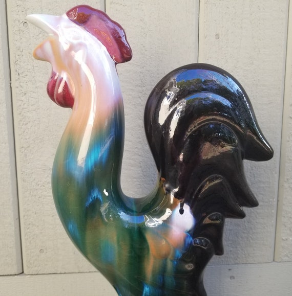 Large Drip Glazed Pottery Rooster Statue / Figurine / - Etsy