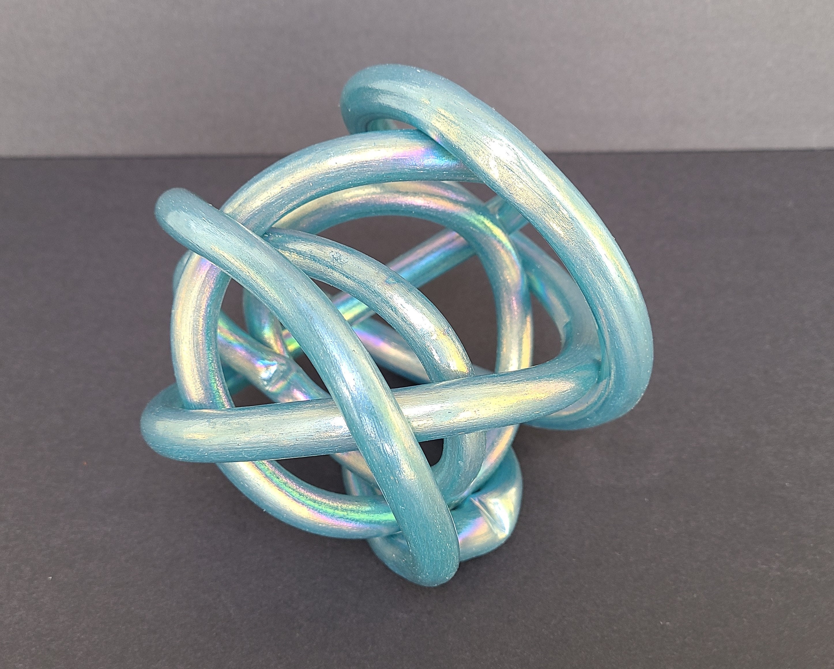 Modern Watery Blue Art Glass Twisted Knot Sculpture | Artisan Crafted ...