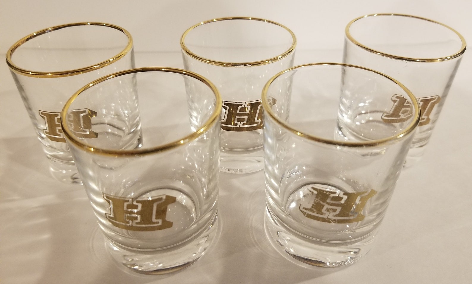 5 Mid Century Gold Monogramed Shot Glasses Letter H | Etsy