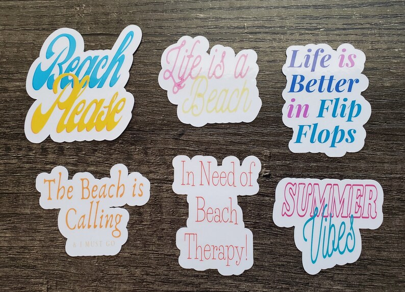 Fun Beach Summer Stickers 6 Pack | Laptop Notebook Tumbler Window Decal ...
