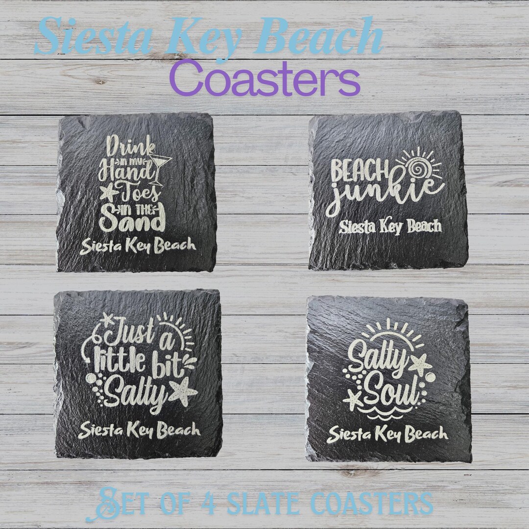 Handcrafted Siesta Key Beach Slate Coasters Set Premium Coastal Drink ...