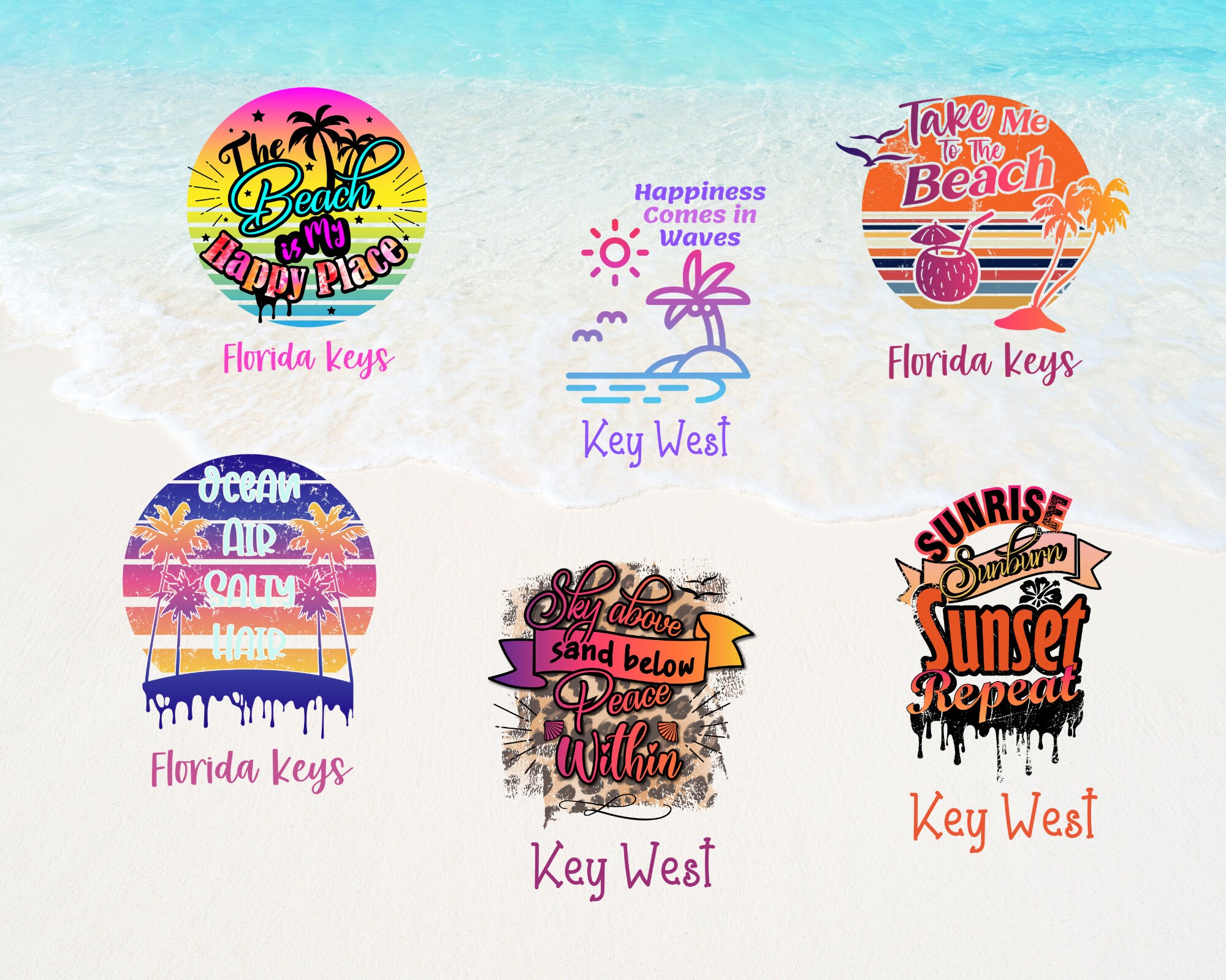 Key West & Florida Keys Stickers 6 Pack Laptop Notebook Tumbler Decal ...