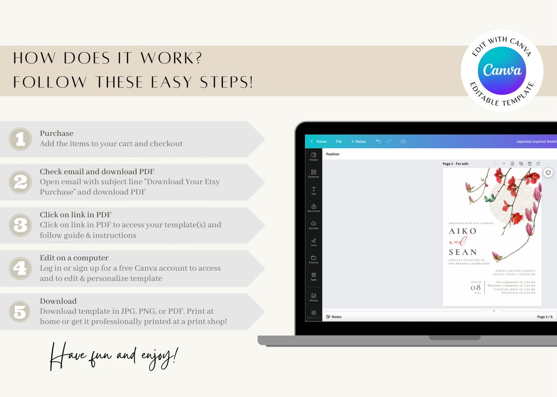 Japanese Inspired Wedding Invitation Template, Japanese Wedding Card ...