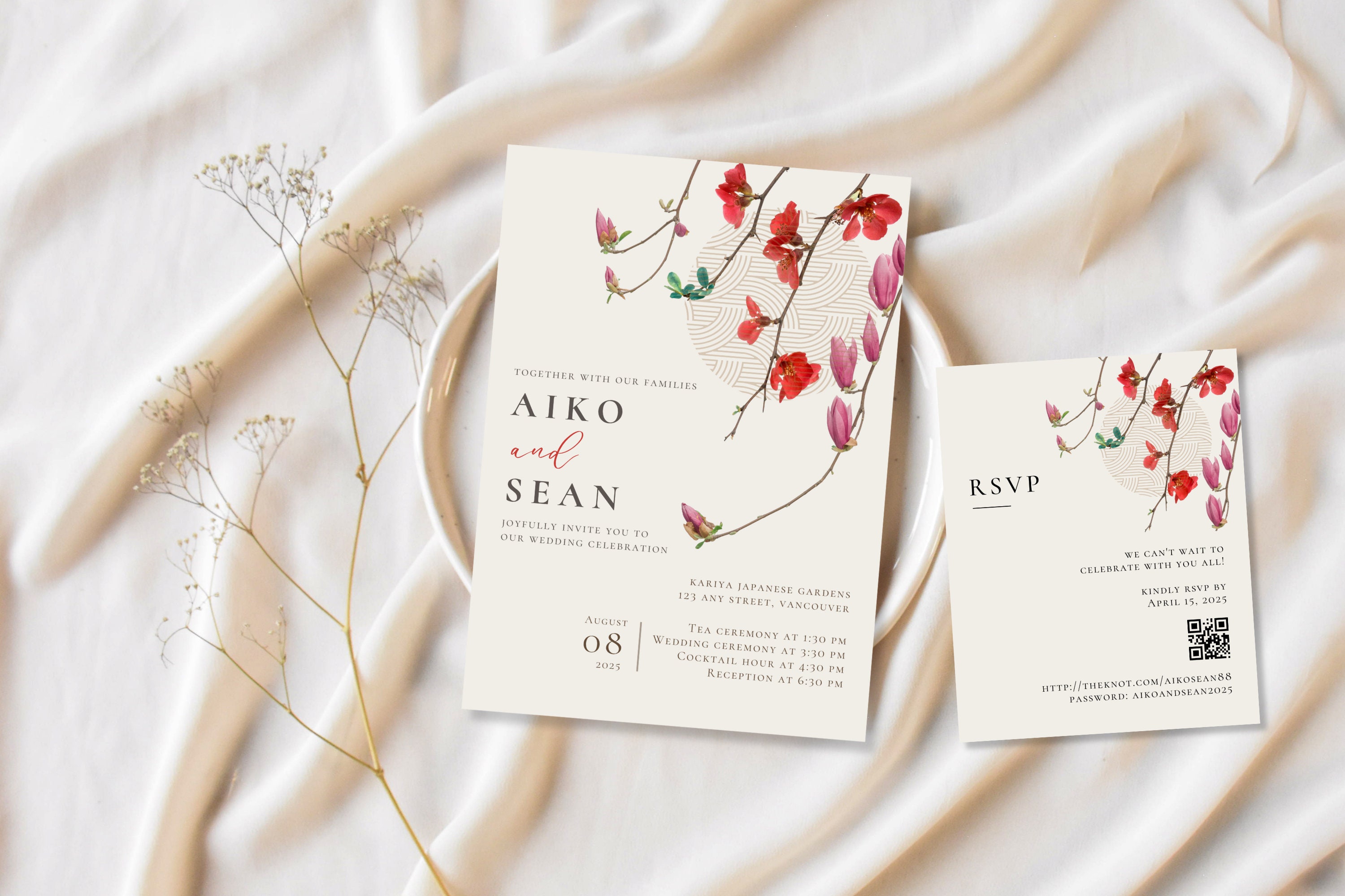 Japanese Inspired Wedding Invitation Template, Japanese Wedding Card ...