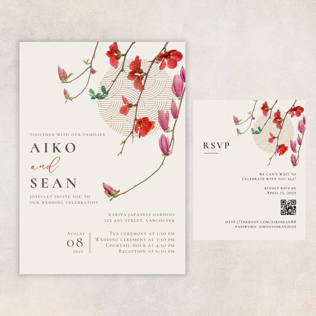 Japanese Inspired Wedding Invitation Template Japanese - Etsy