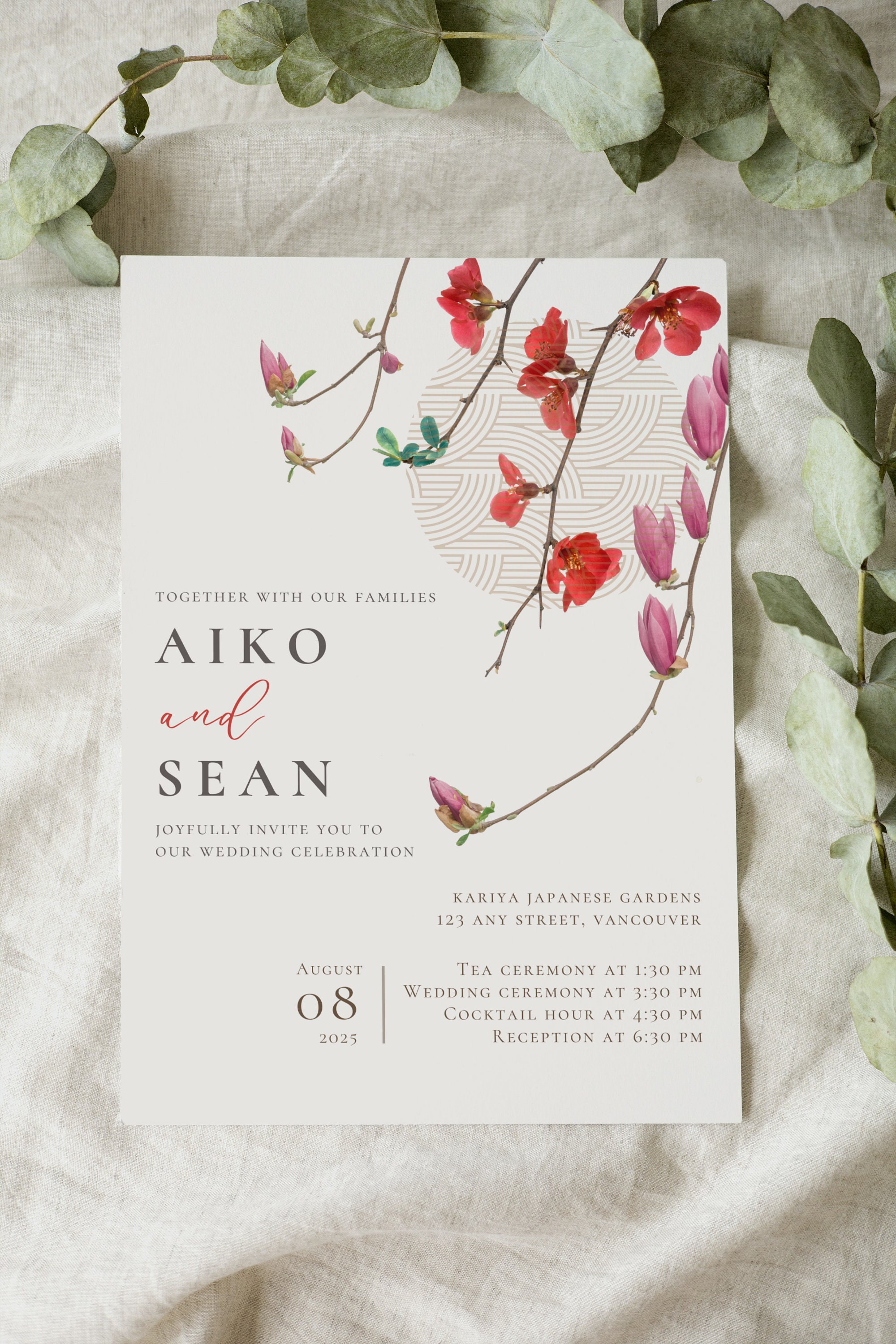 Japanese Inspired Wedding Invitation Template, Japanese Wedding Card ...