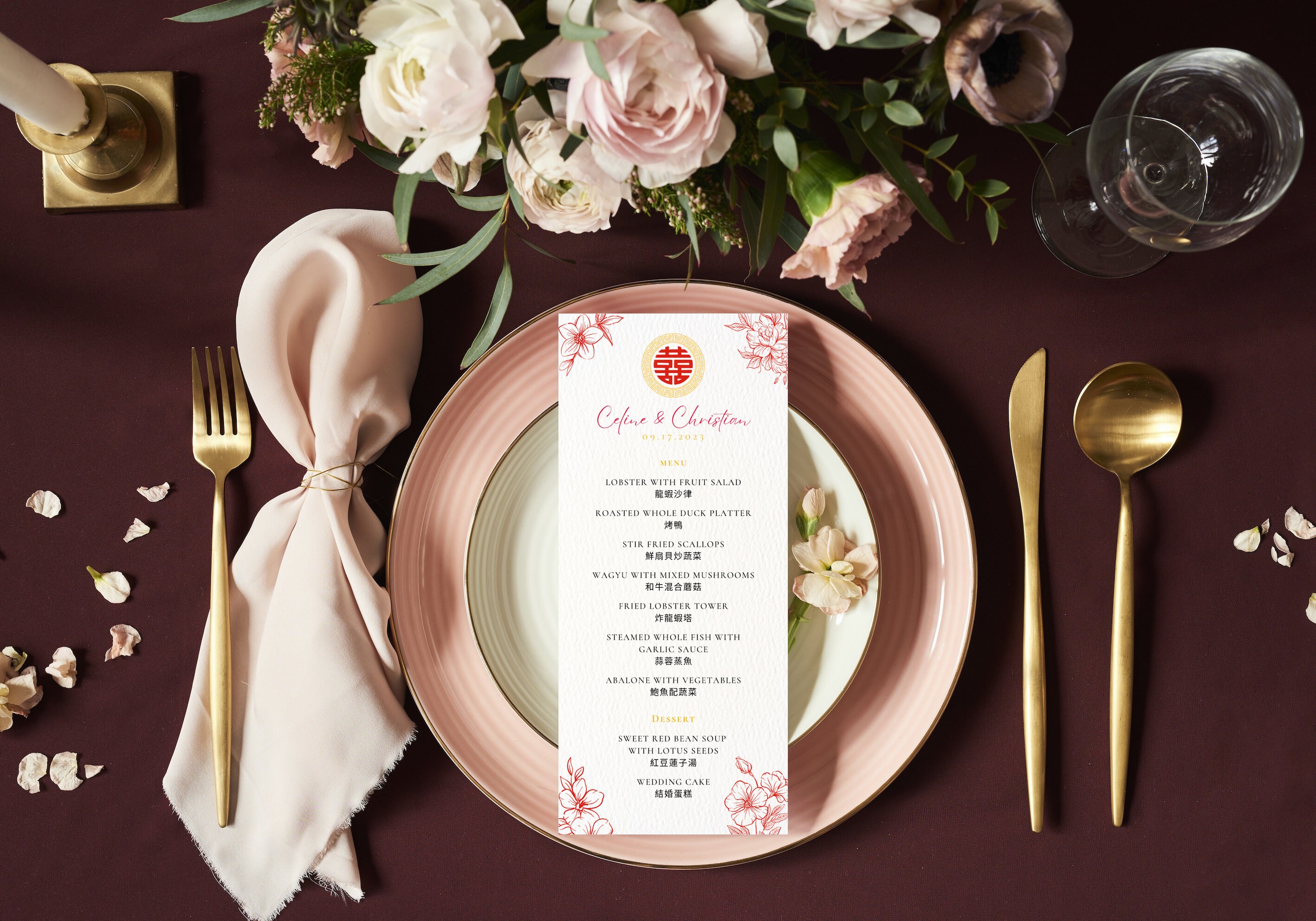 Bilingual Chinese Wedding Menu Template: Editable Canva Design (digital ...