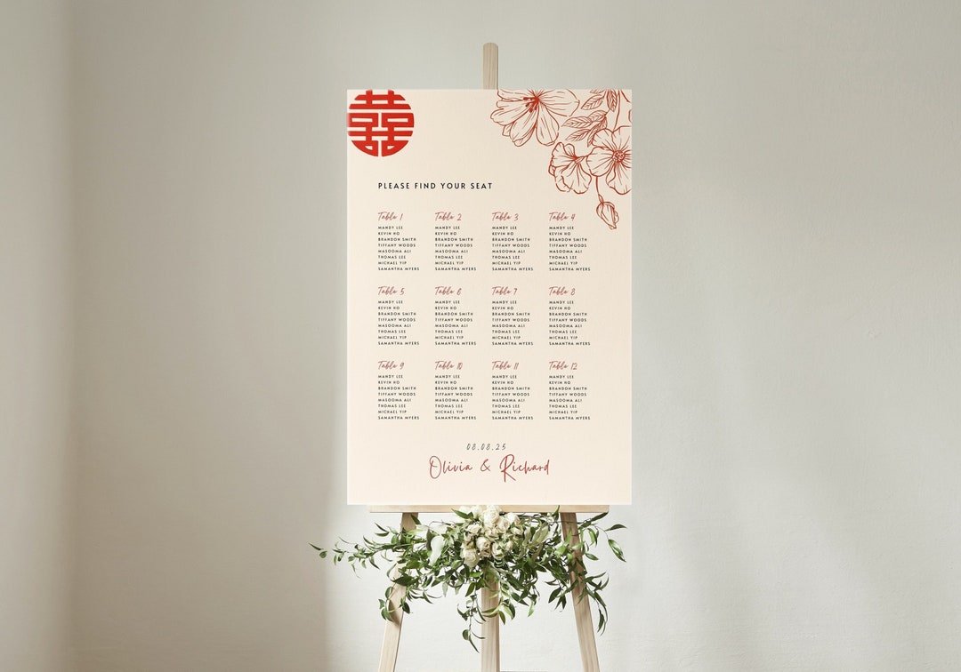 Chinese Wedding Seating Chart Template: Printable Canva Design - Etsy