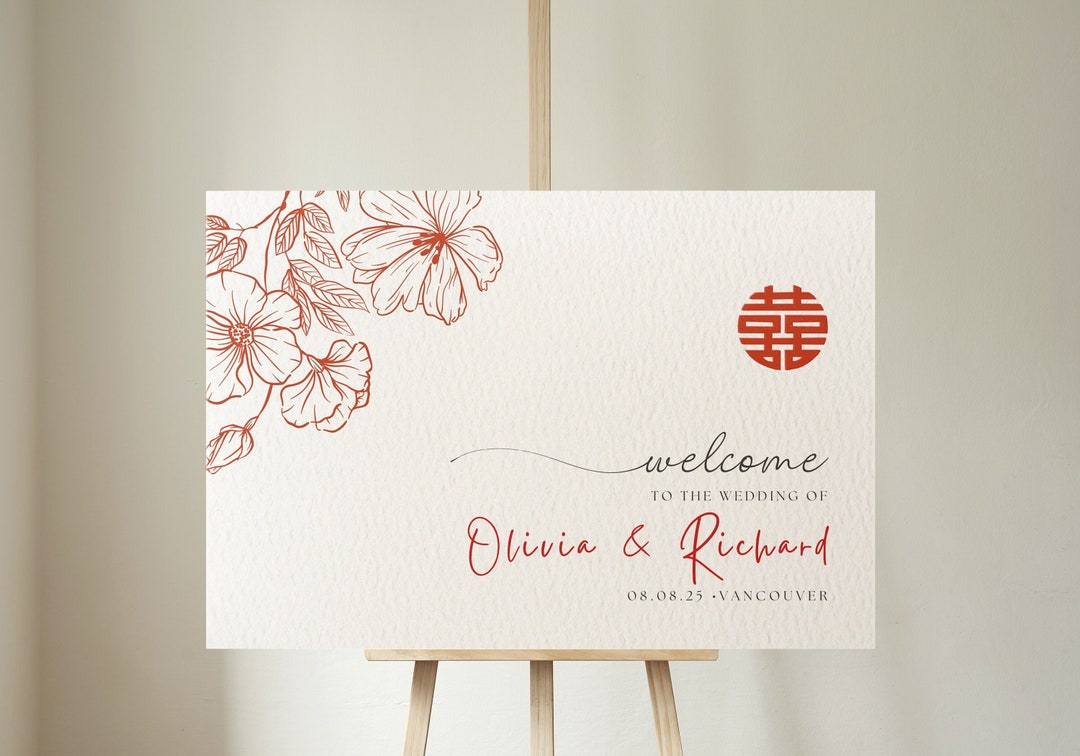 Chinese Wedding Welcome Sign Template, Tea Ceremony Sign, Asian Wedding ...