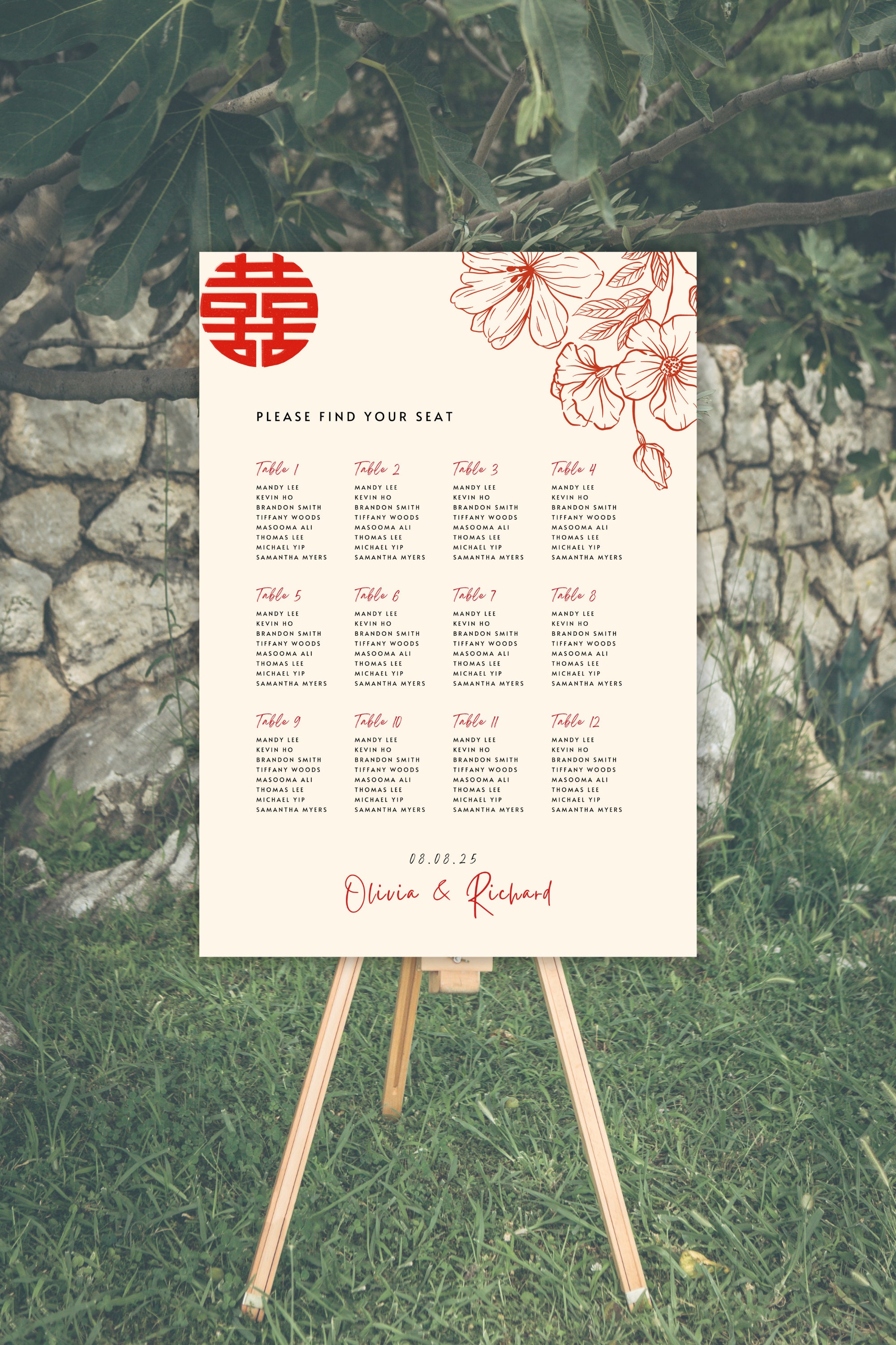 Chinese Wedding Seating Chart Template, Asian Wedding Seating Chart, Oriental Wedding Seating ...