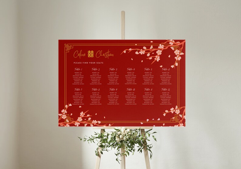 Chinese Wedding Seating Chart: Oriental Template (instant Download) - Etsy