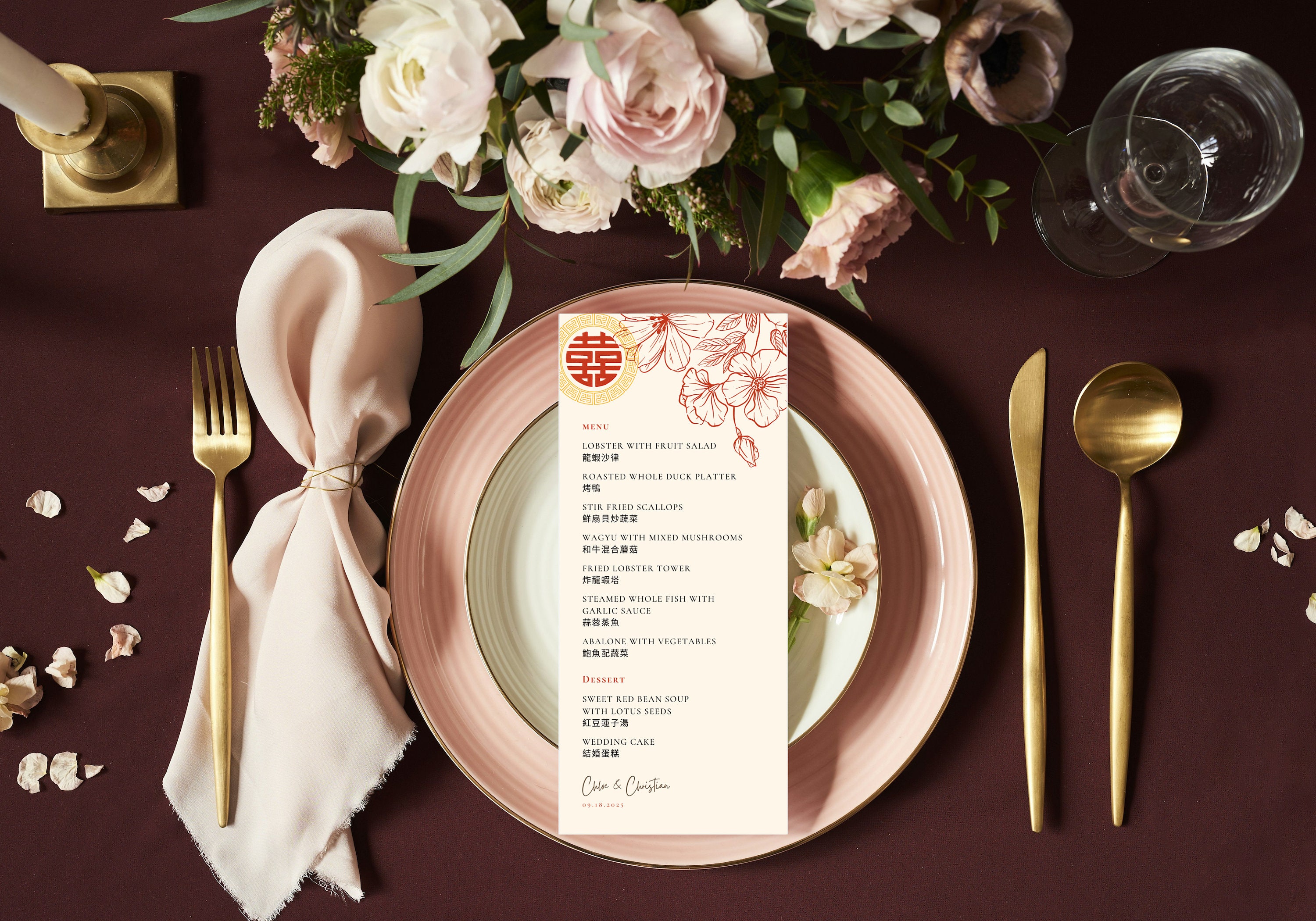Bilingual Chinese Wedding Menu Template: Editable Canva Design (digital ...