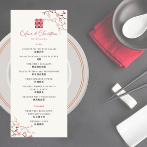 Cherry Blossom Wedding Menu Template: Bilingual Asian Design (DIY ...