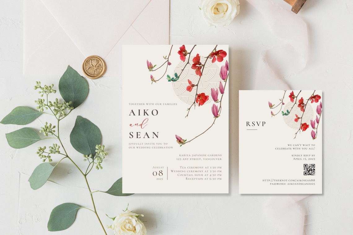 Japanese Inspired Wedding Invitation Template, Japanese Wedding Card ...