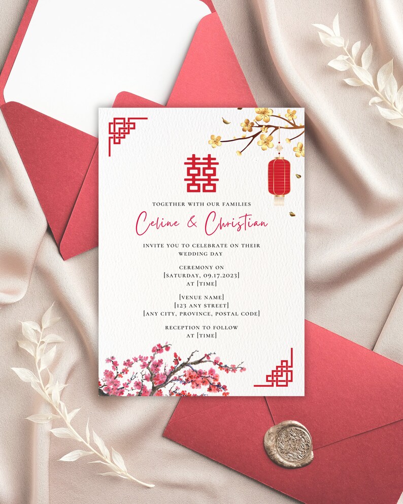 Bilingual Chinese Wedding Invitation: Editable Canva Template (instant ...