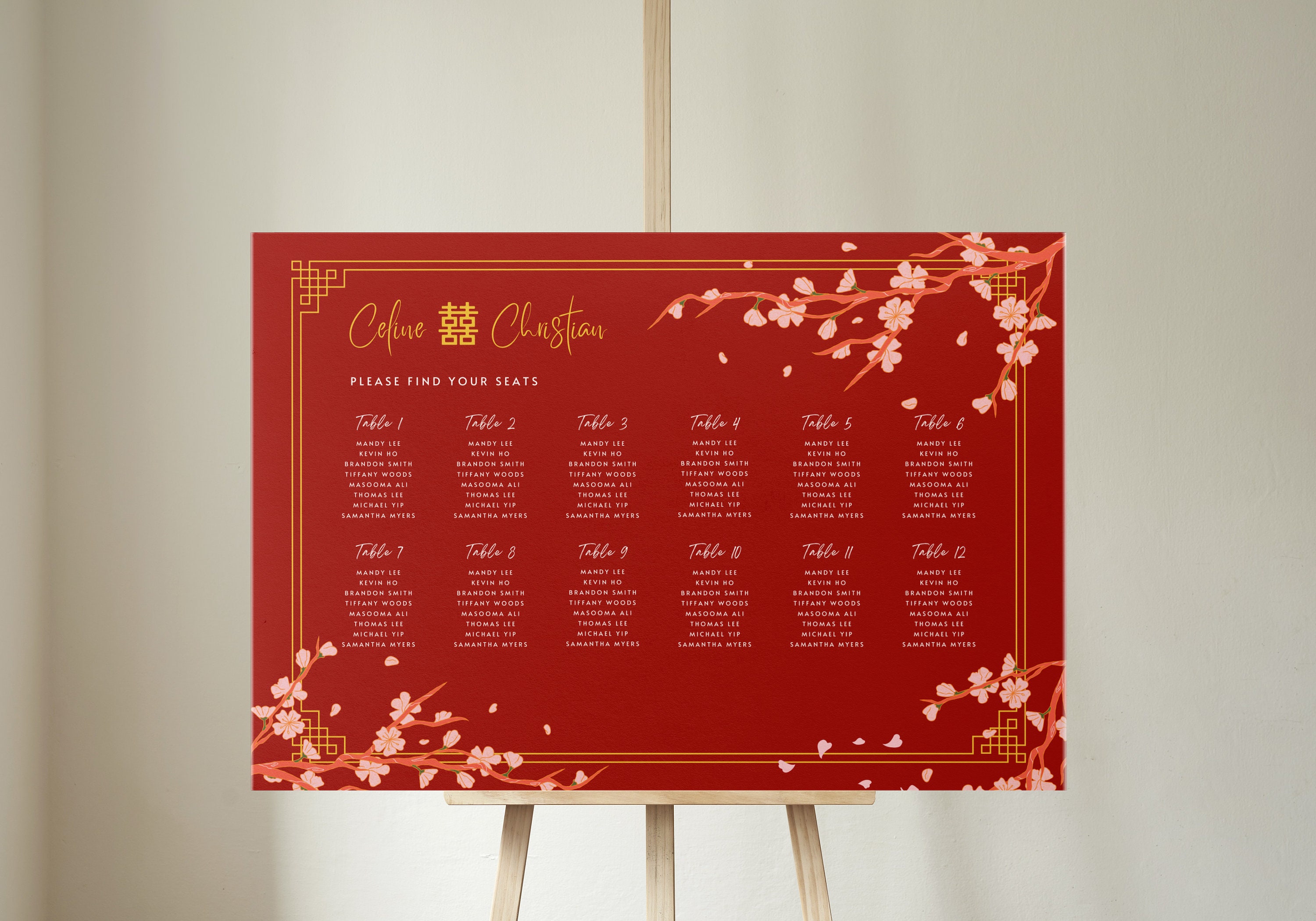 Chinese Wedding Seating Chart: Oriental Template (instant Download) - Etsy