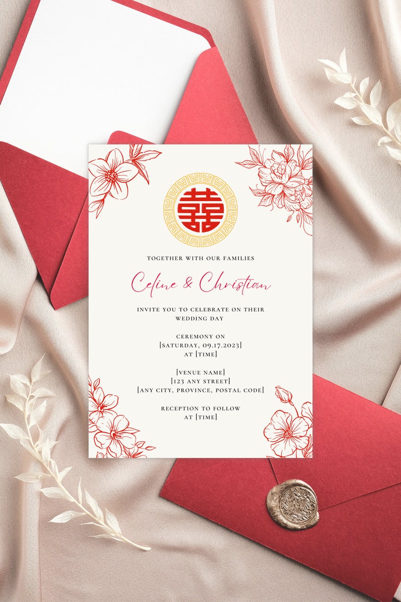 Chinese Wedding Invitation Template Chinese English Wedding - Etsy