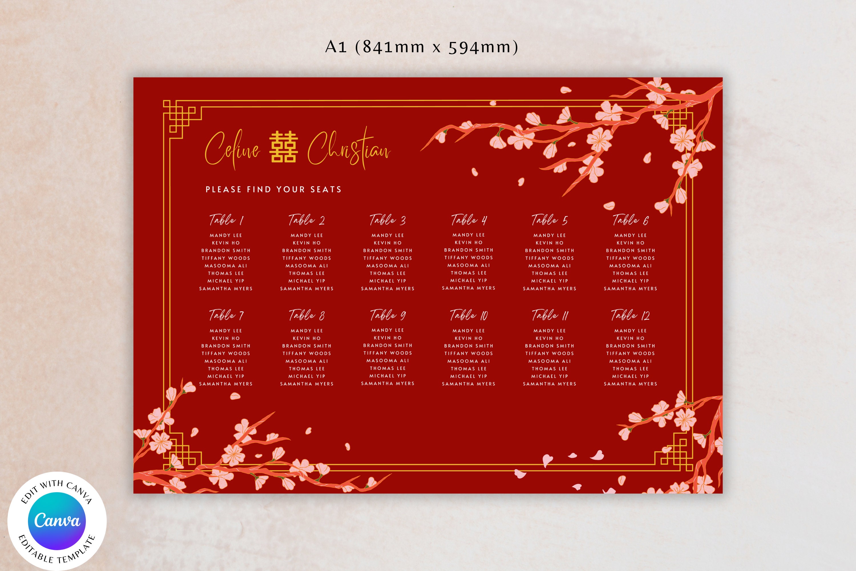 Chinese Wedding Seating Chart: Oriental Template (instant Download) - Etsy
