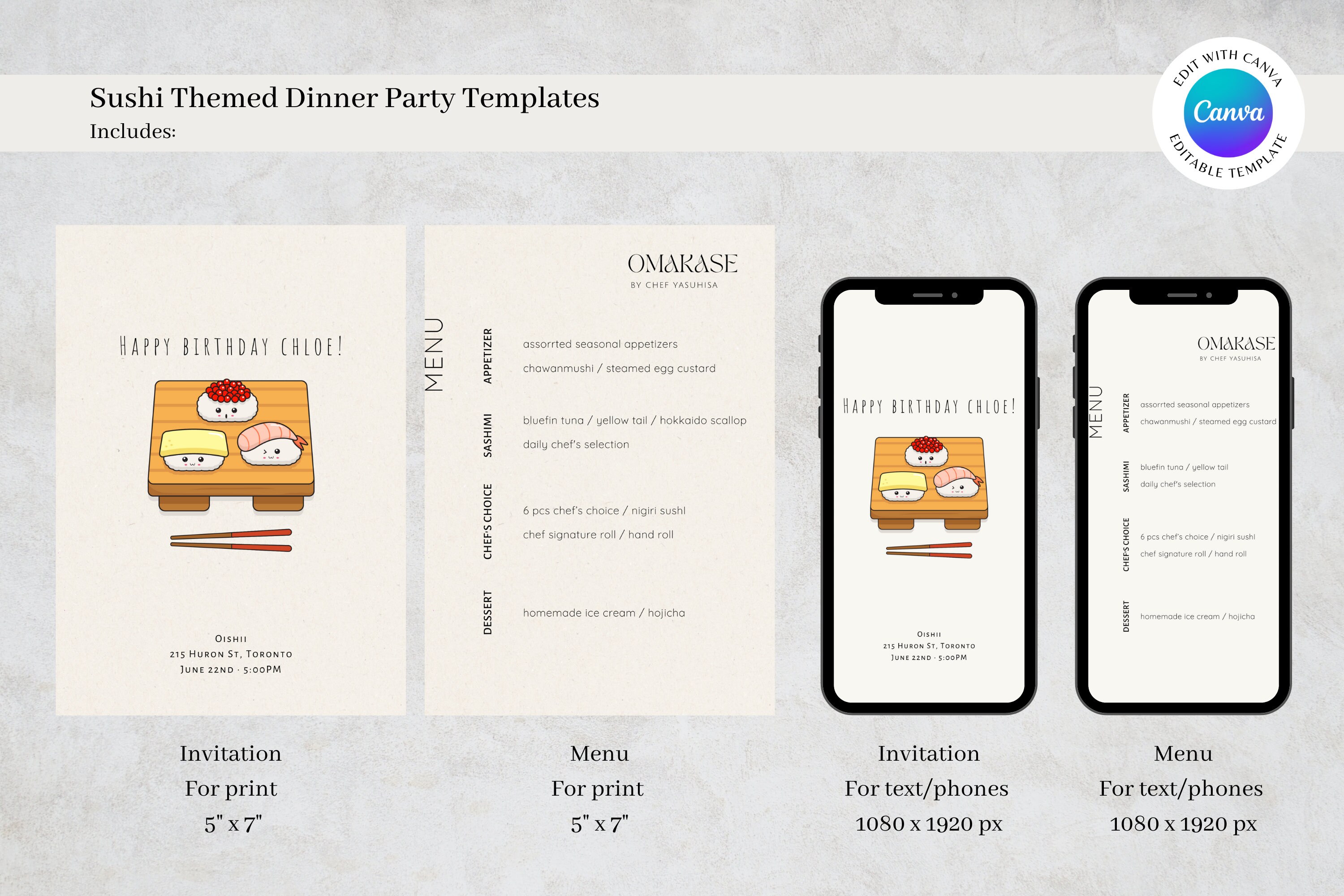 Sushi Invitation Template, Minimalist Japanese, Sushi Japanese Menu ...