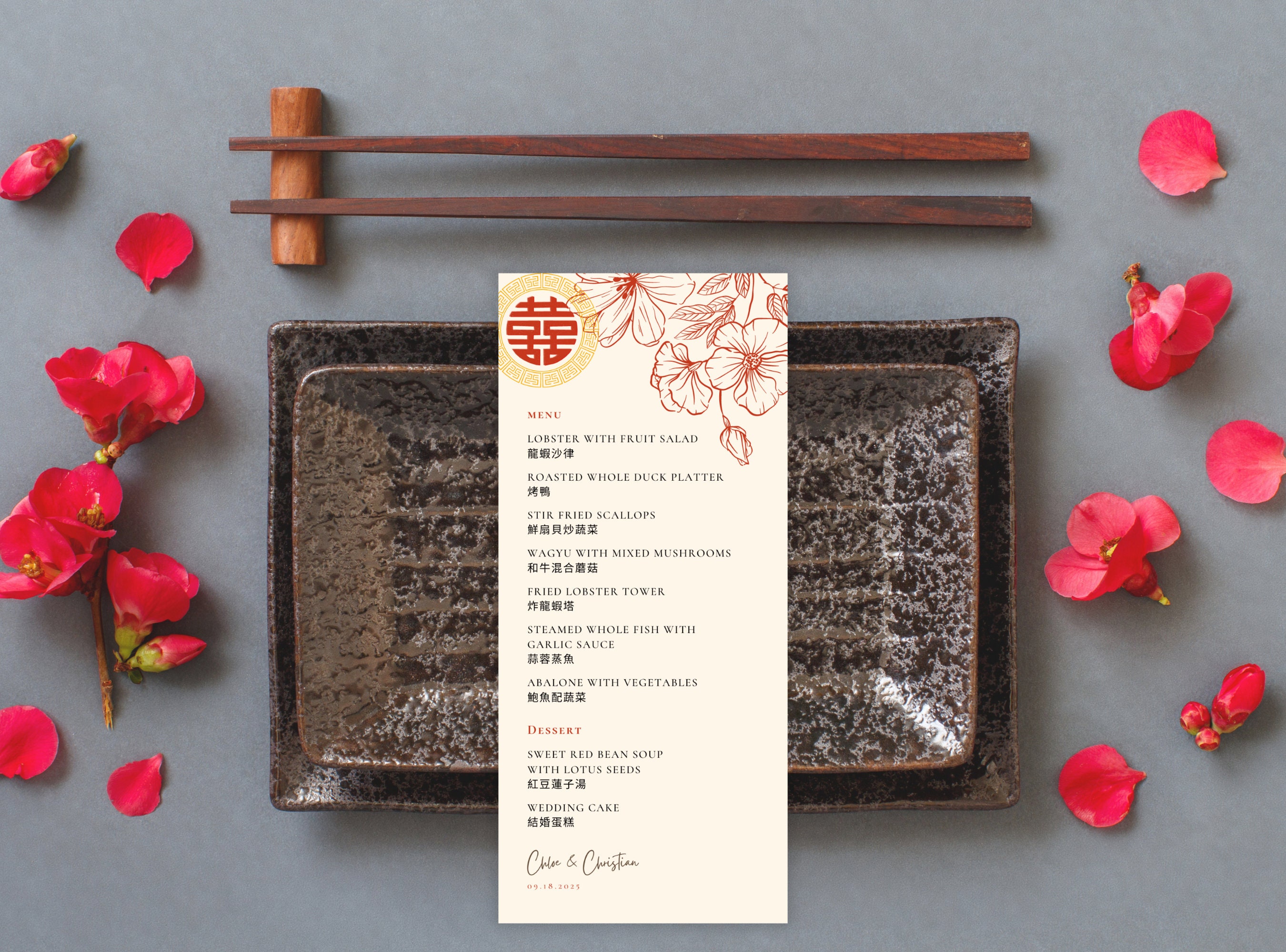 Bilingual Chinese Wedding Menu Template: Editable Canva Design (digital ...