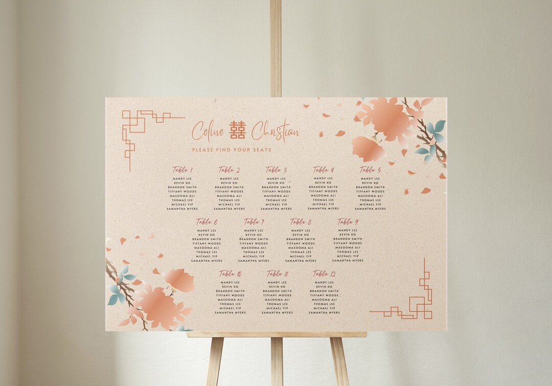Chinese Wedding Seating Chart Template, Asian Wedding Seating Chart, Oriental Seating Chart ...