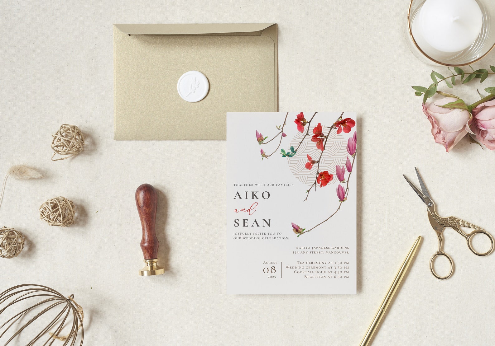 Japanese Inspired Wedding Invitation Template, Japanese Wedding Card ...