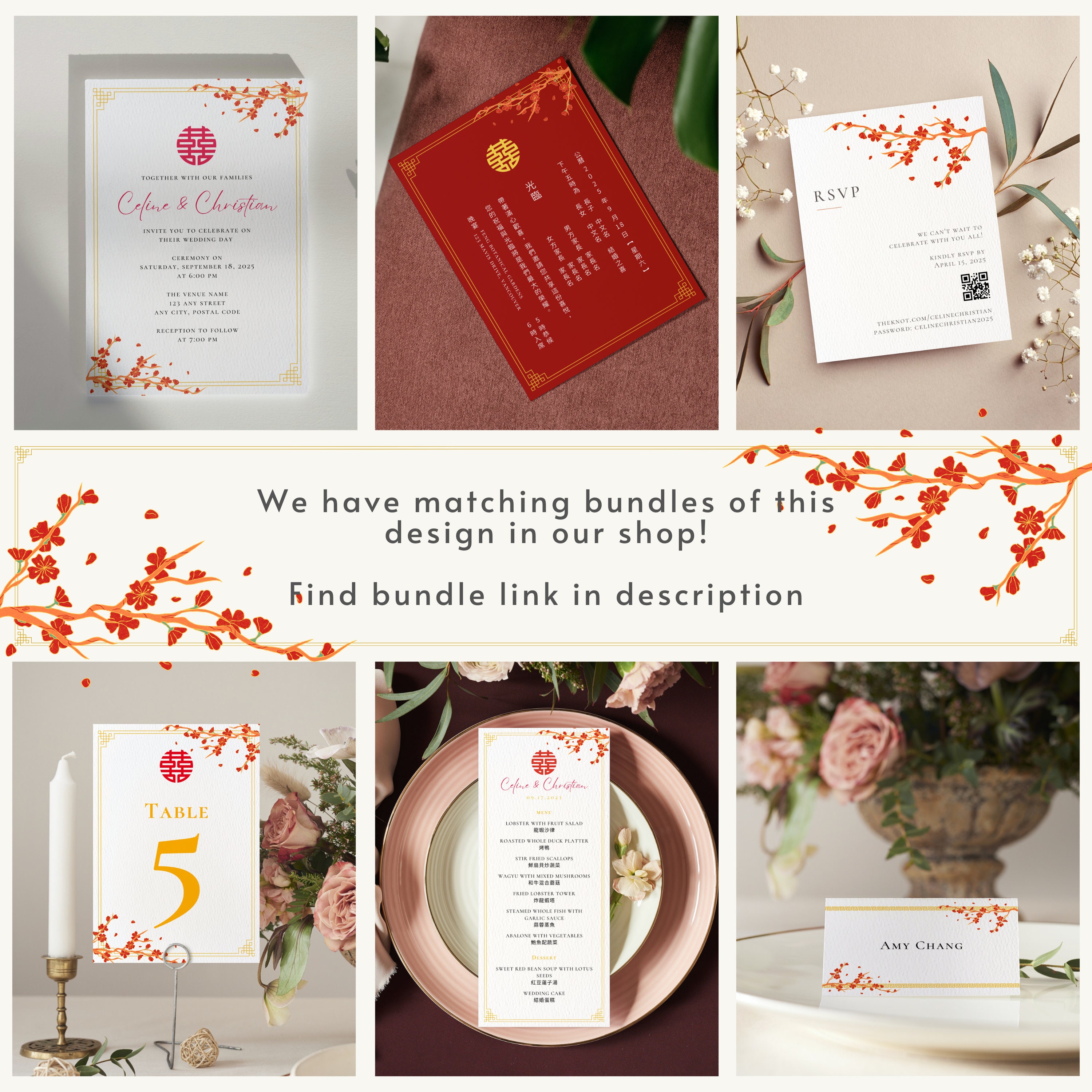 Chinese Wedding Invitation Template: Bilingual, Editable Canva Design ...