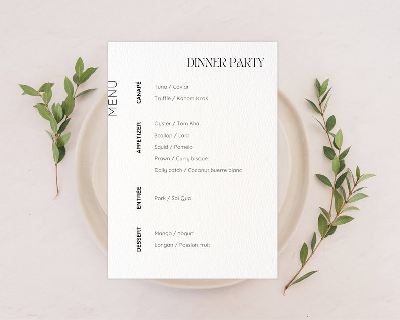 Minimalist Dinner Menu Template, Modern Dinner Menu, Reception Dinner ...