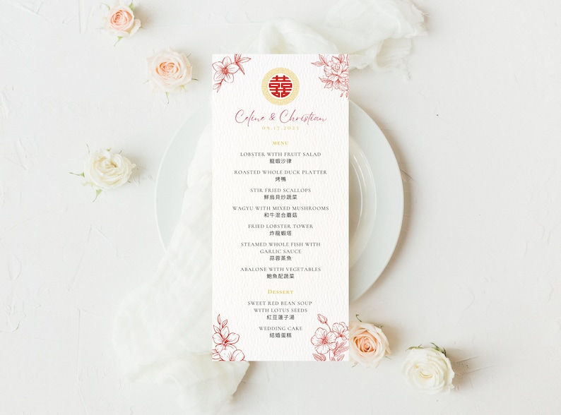 Bilingual Chinese Wedding Menu Template: Editable Canva Design (digital ...