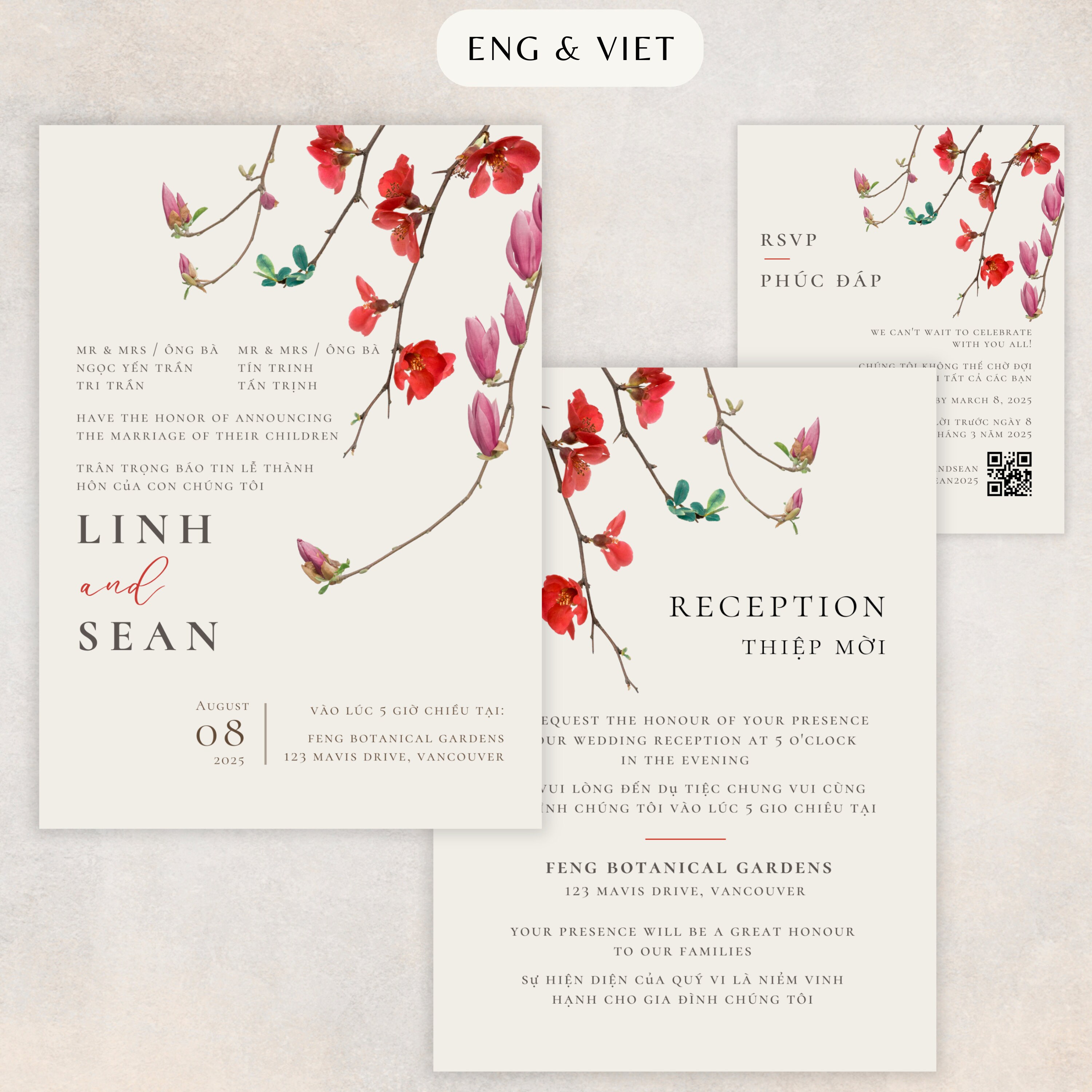 Vietnamese Wedding Invitation Template, Vietnamese English Bilingual ...