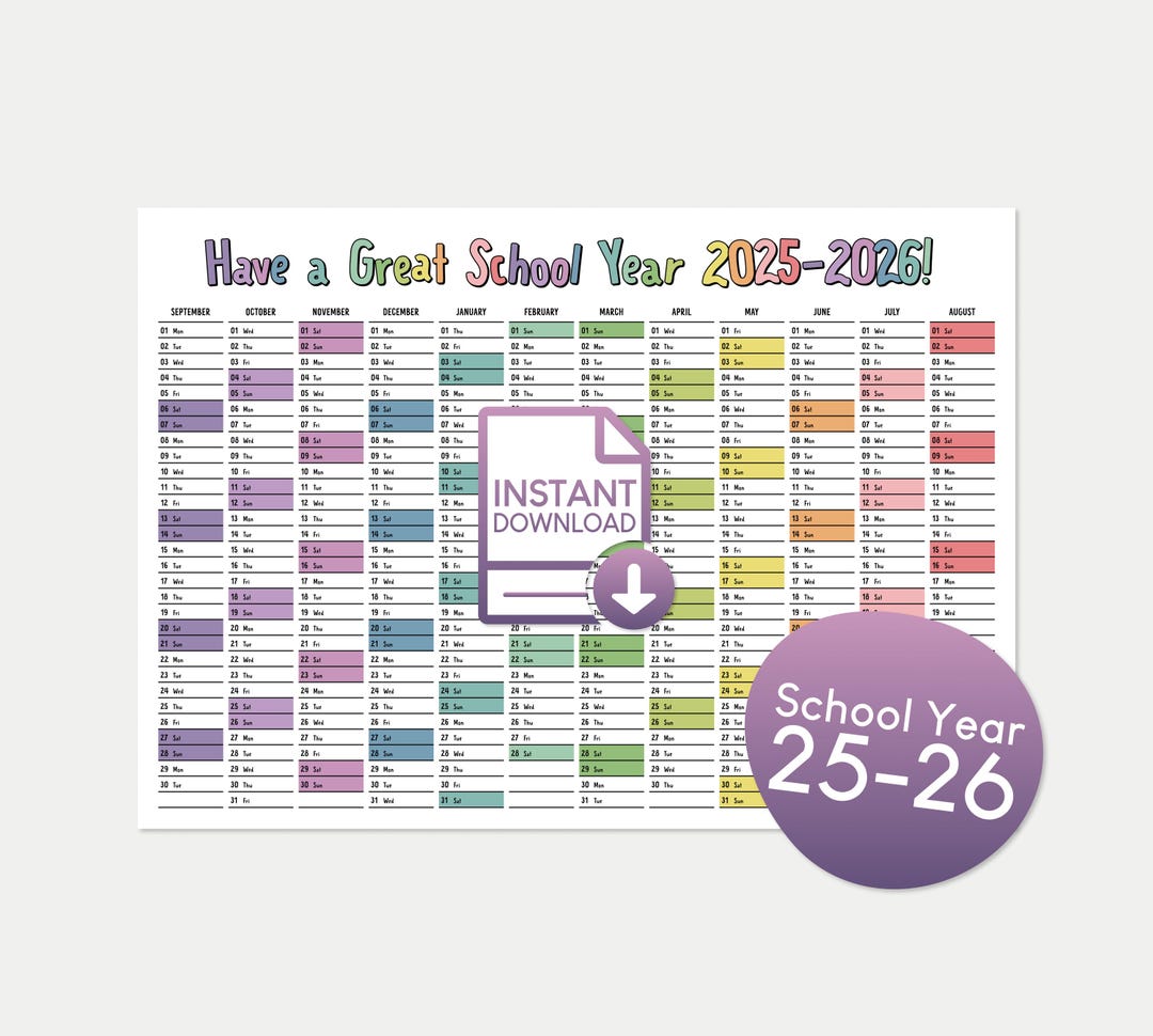 Printable Academic School Year Calendar 2025–2026 PDF – for Kids ...