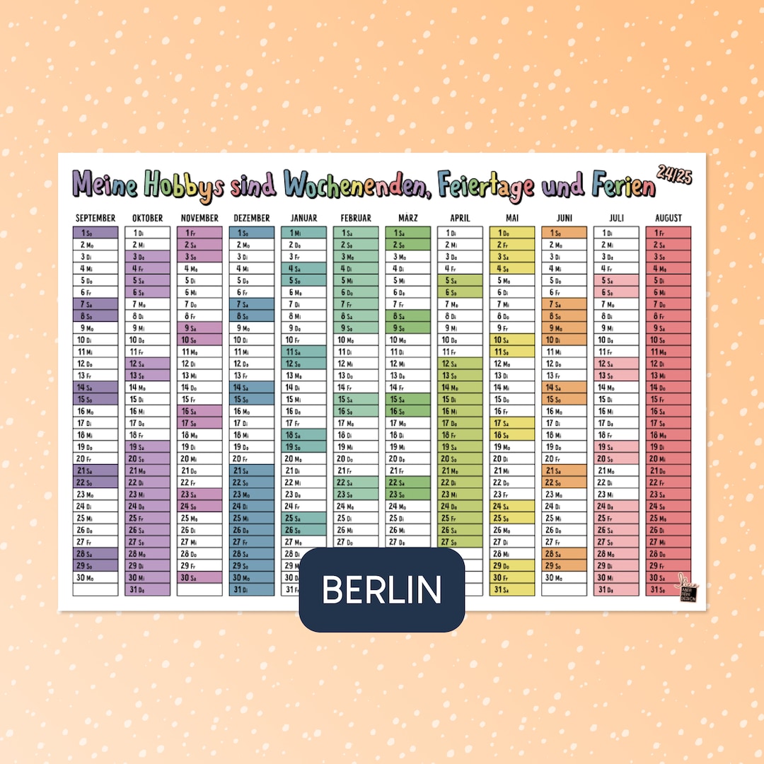 School Year Calendar Berlin 2024/25 Marking of Holidays, Weekends and ...