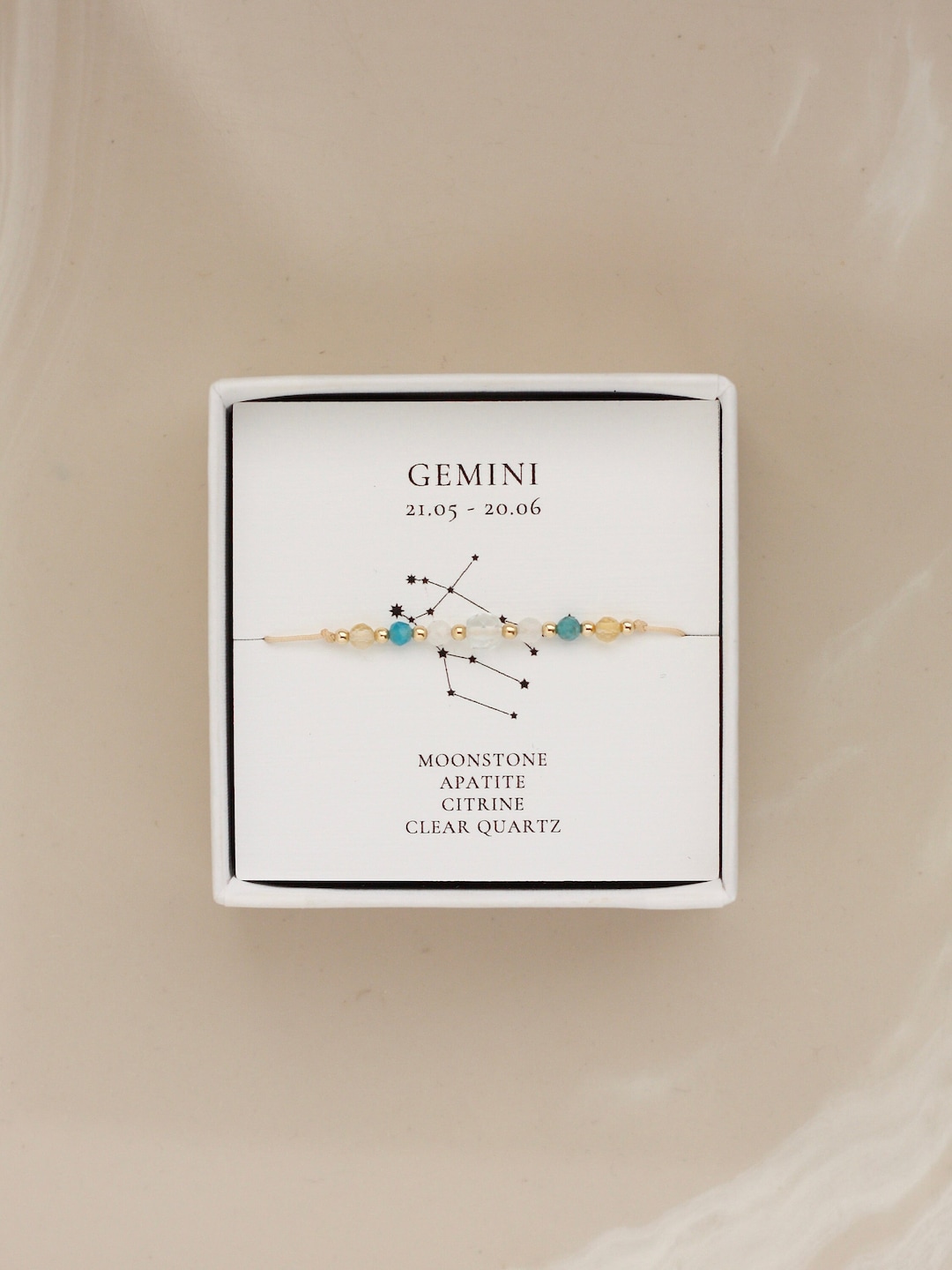 Gemini Zodiac. Dainty Natural Gemstone Bracelet. Moonstone, Apatite ...