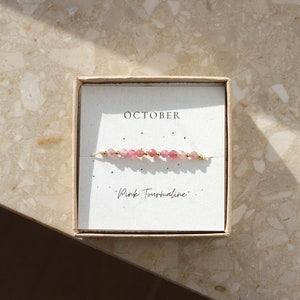 October Birthstone Gemstone Bracelet. PINK TOURMALINE. Dainty Gemstone ...