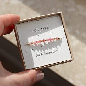 October Birthstone Gemstone Bracelet. PINK TOURMALINE. Dainty Gemstone ...