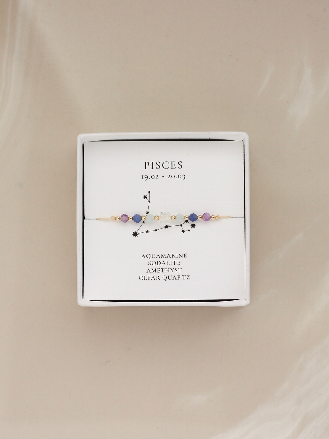 Pisces Zodiac Dainty Natural Gemstone Bracelet: Aquamarine, Sodalite ...