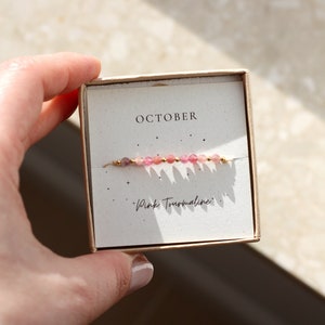 October Birthstone Gemstone Bracelet. PINK TOURMALINE. Dainty Gemstone ...