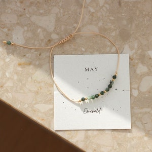 May Birthstone Gemstone Bracelet. EMERALD. Dainty Gemstone Bracelet ...