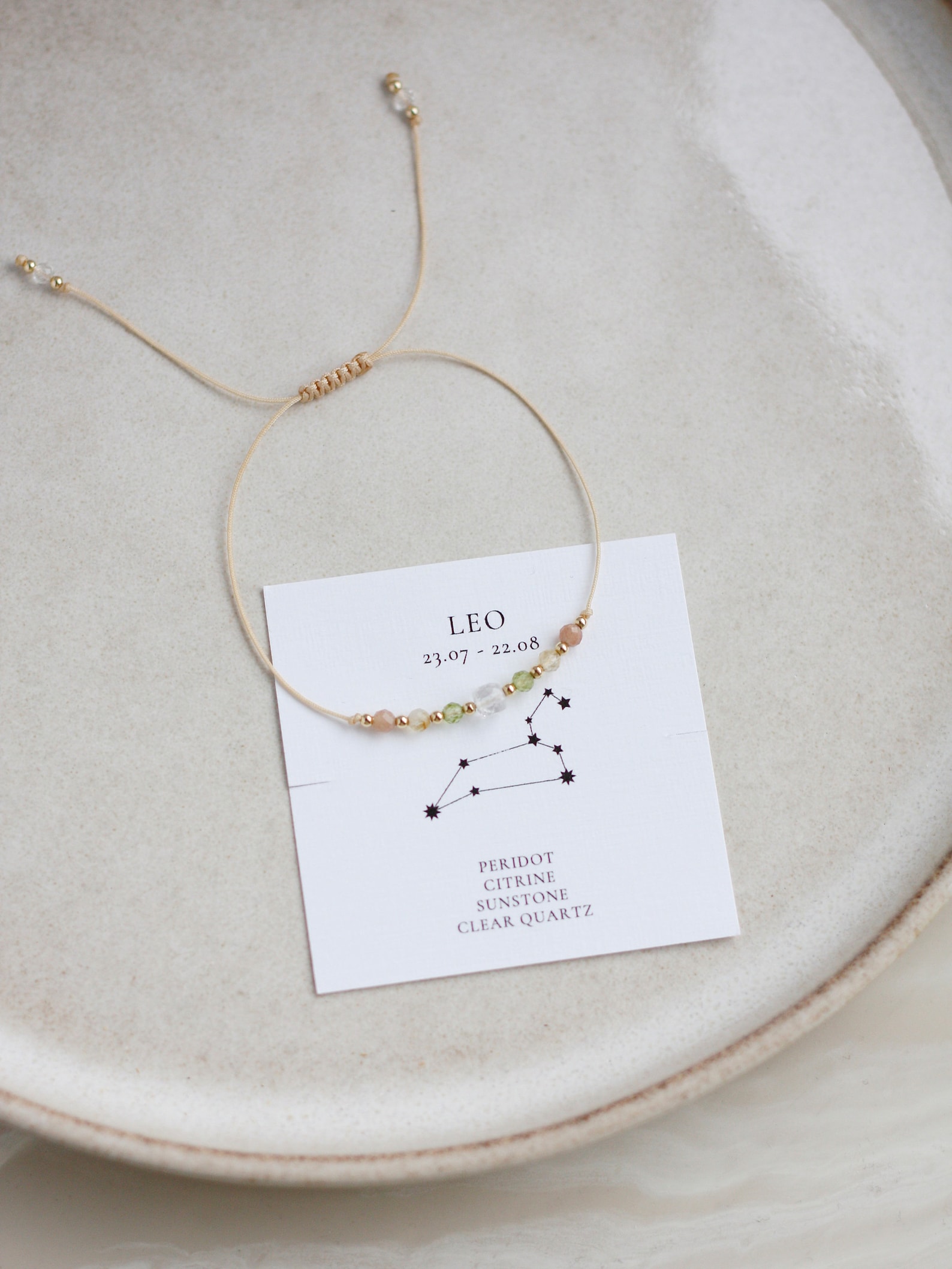 Leo Zodiac Dainty Natural Gemstone Bracelet: Peridot, Citrine, Sunstone ...
