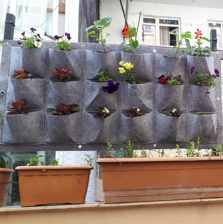 Grey Felt Flower Pot , Terrace Wall Decor , Balcony Wall Felt Pot ...