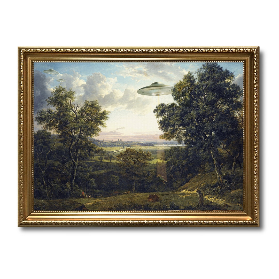 Alien Abduction Print 2 - Altered Vintage Painting UFO Funny ...