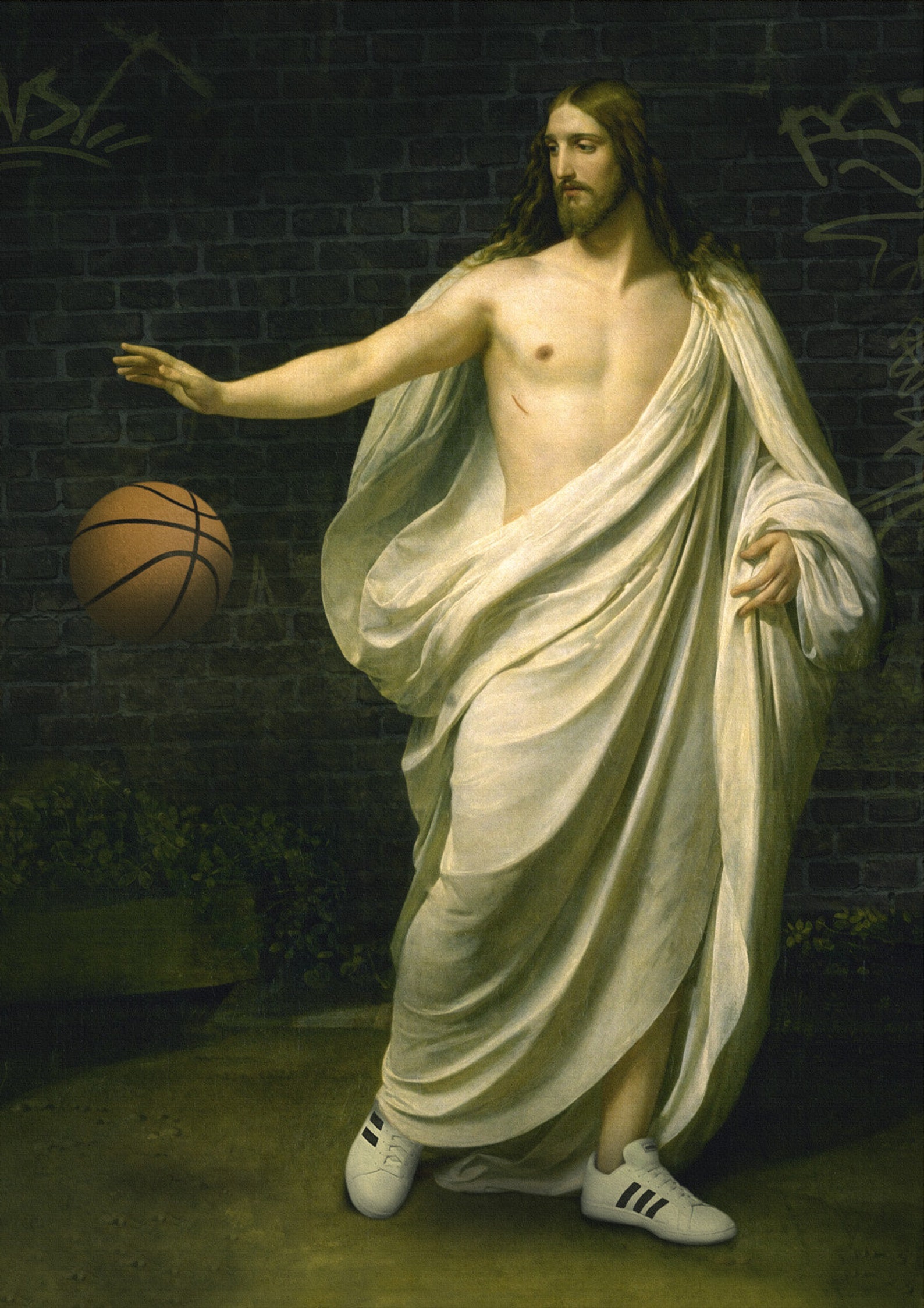 Basketball Jesus Print - Altered Vintage Painting Funny, Fathers Day ...