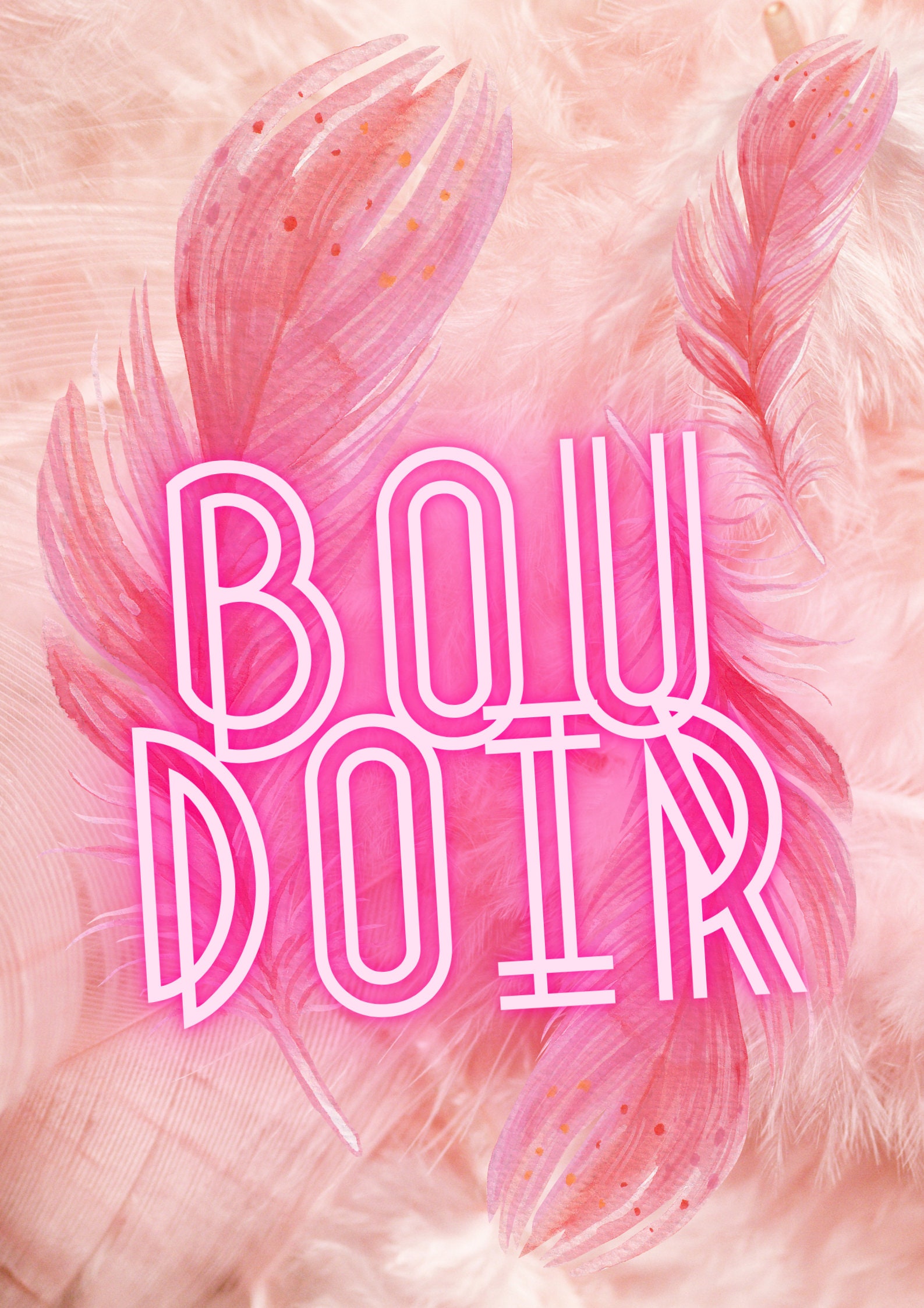 Pink Feather Boudoir Neon Effect Bedroom Print. Free Delivery - Etsy
