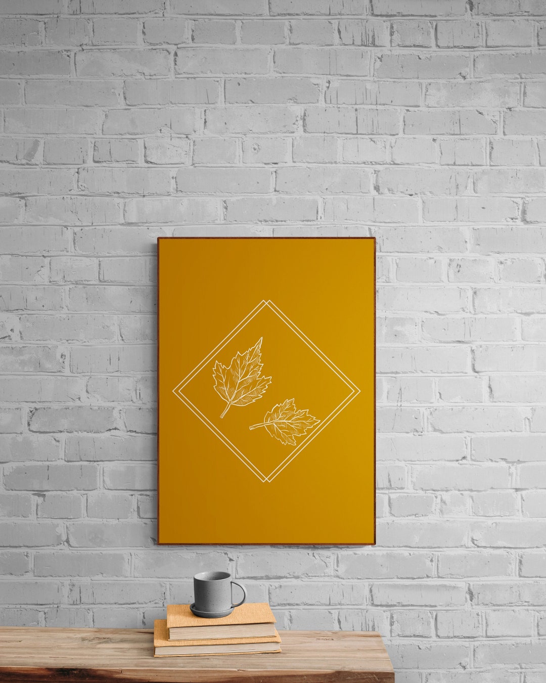 Mustard Yellow Leaf Line Art Print: Minimalist Fall Decor (digital ...