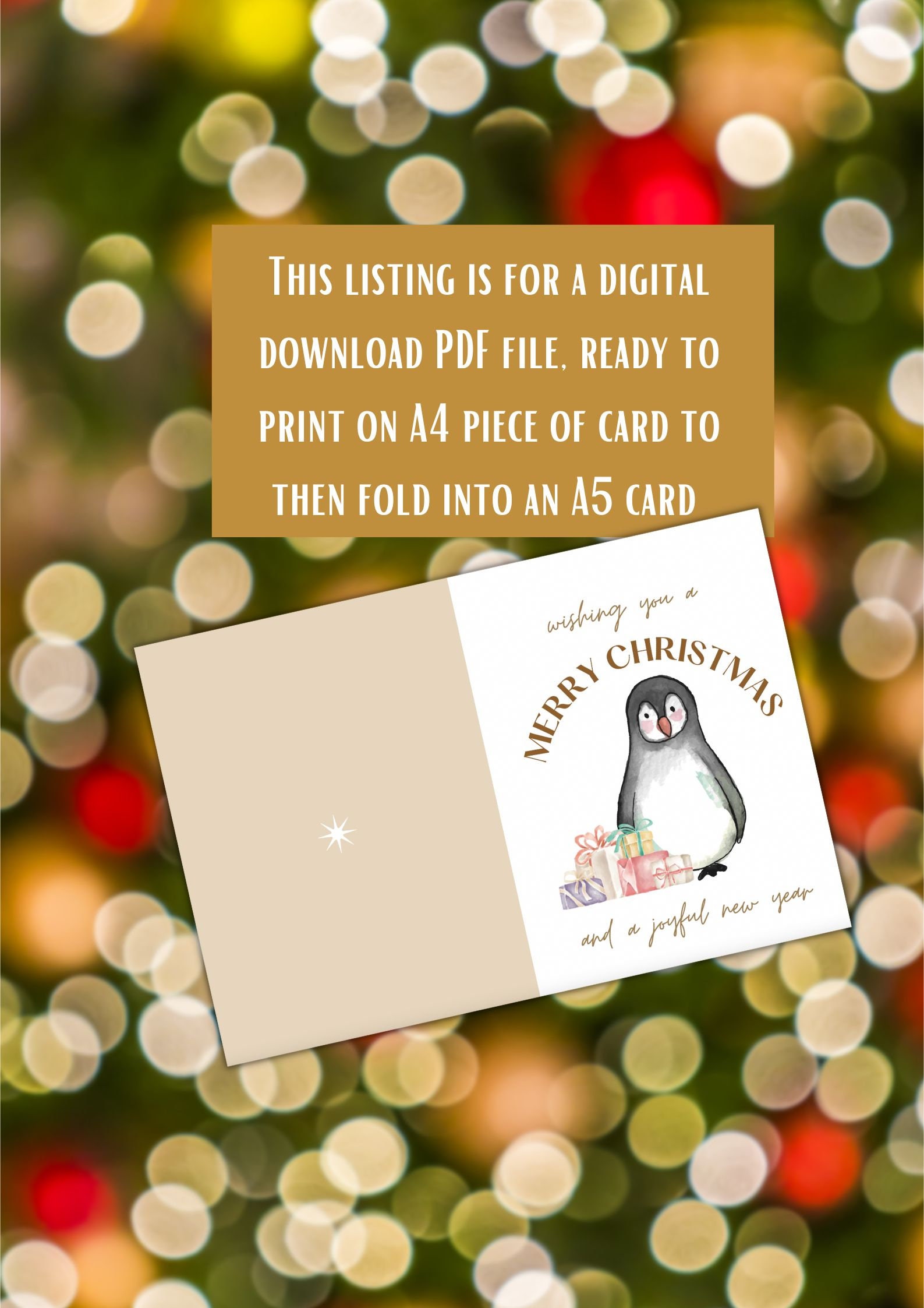 Printable Watercolour Christmas Card Penguin Merry Christmas - Etsy