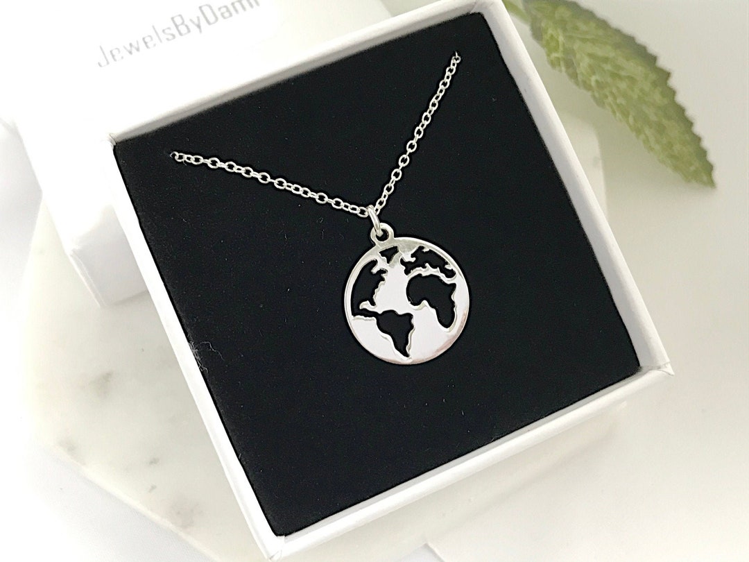 World Map Necklace - Sterling Silver Necklace - Globe Necklace - Map of ...