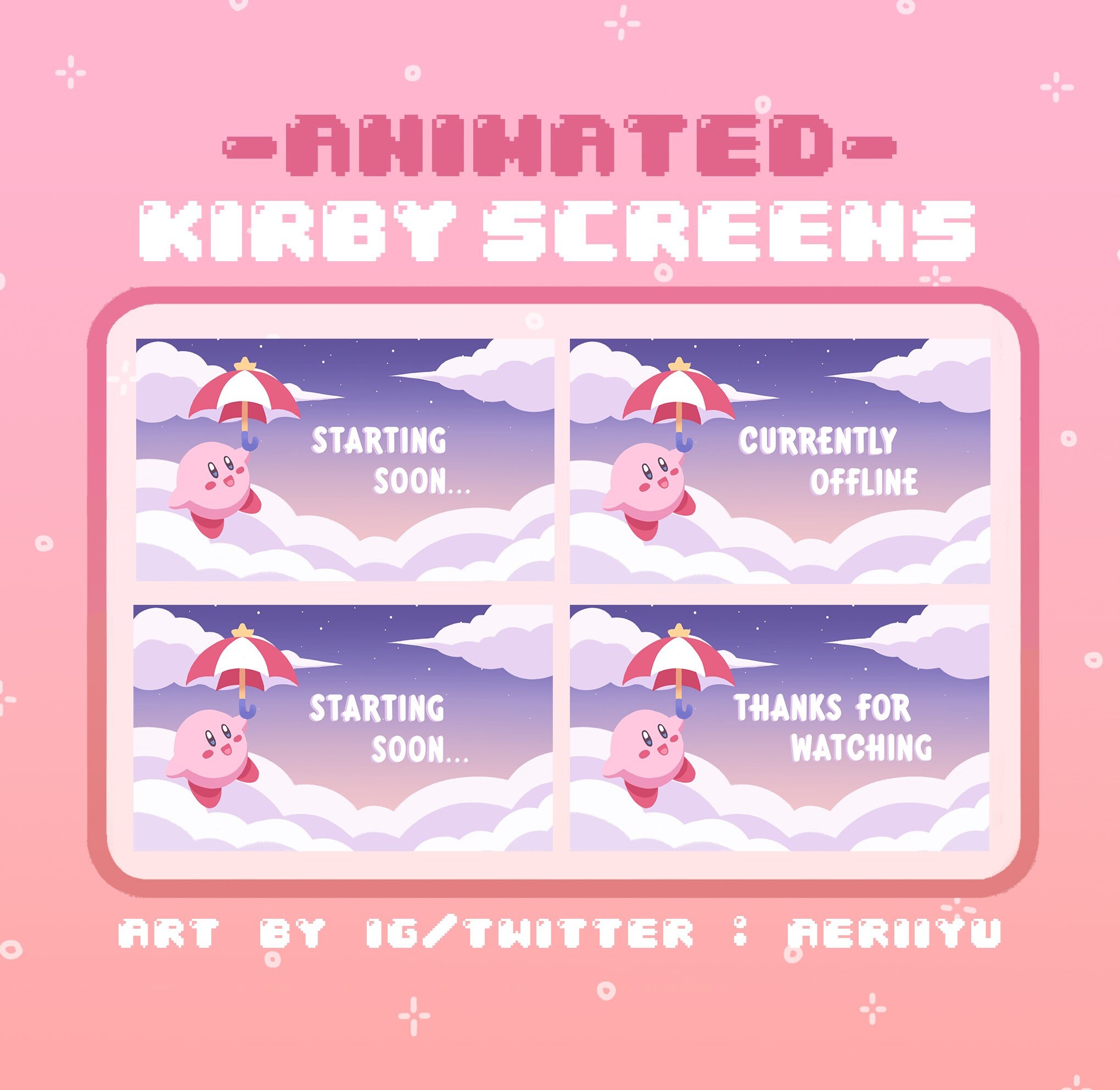 ANIMATED Kirby Offline/starting/brb/ending Screens Bundle - Etsy