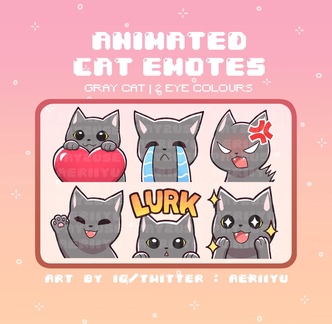 ANIMATED Gray Cats 2 Eye Colours - Etsy