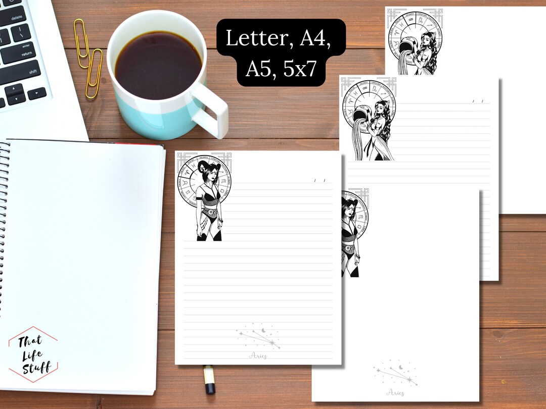Zodiac Printable Stationery, 12 Houses Digital Paper, Astrology ...